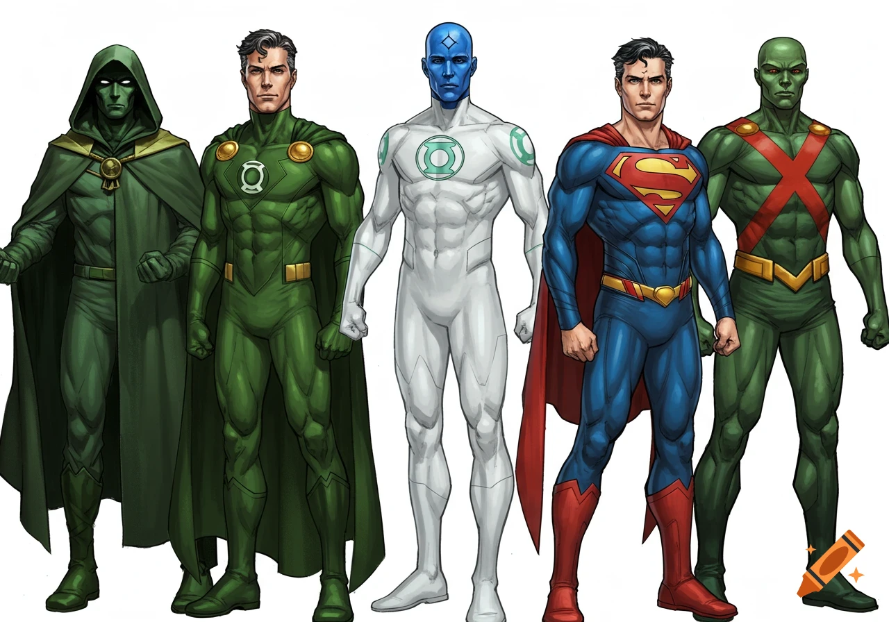 Five DC superheroes including Superman and Martian Manhunter in comic ...