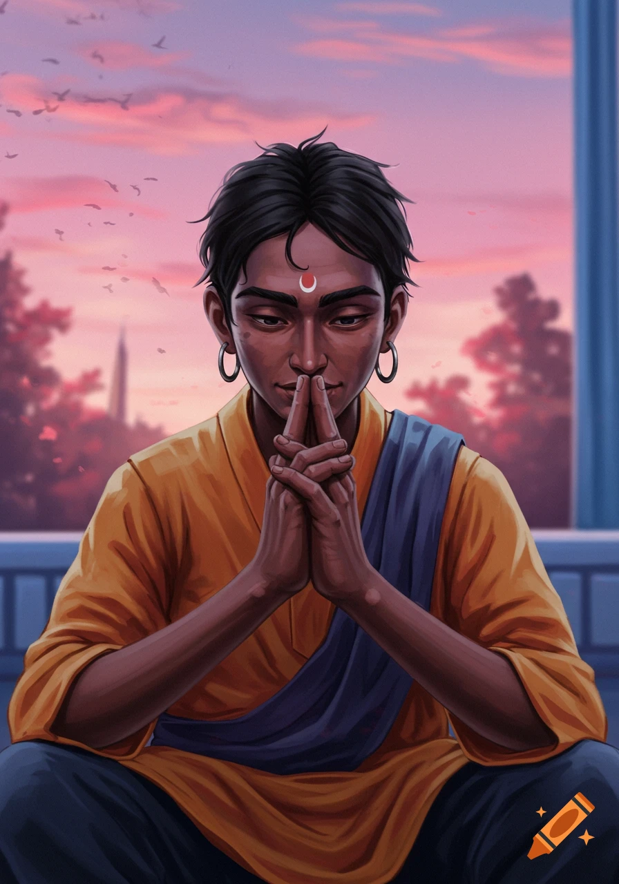 A digital illustration of a person with a crescent moon on their ...