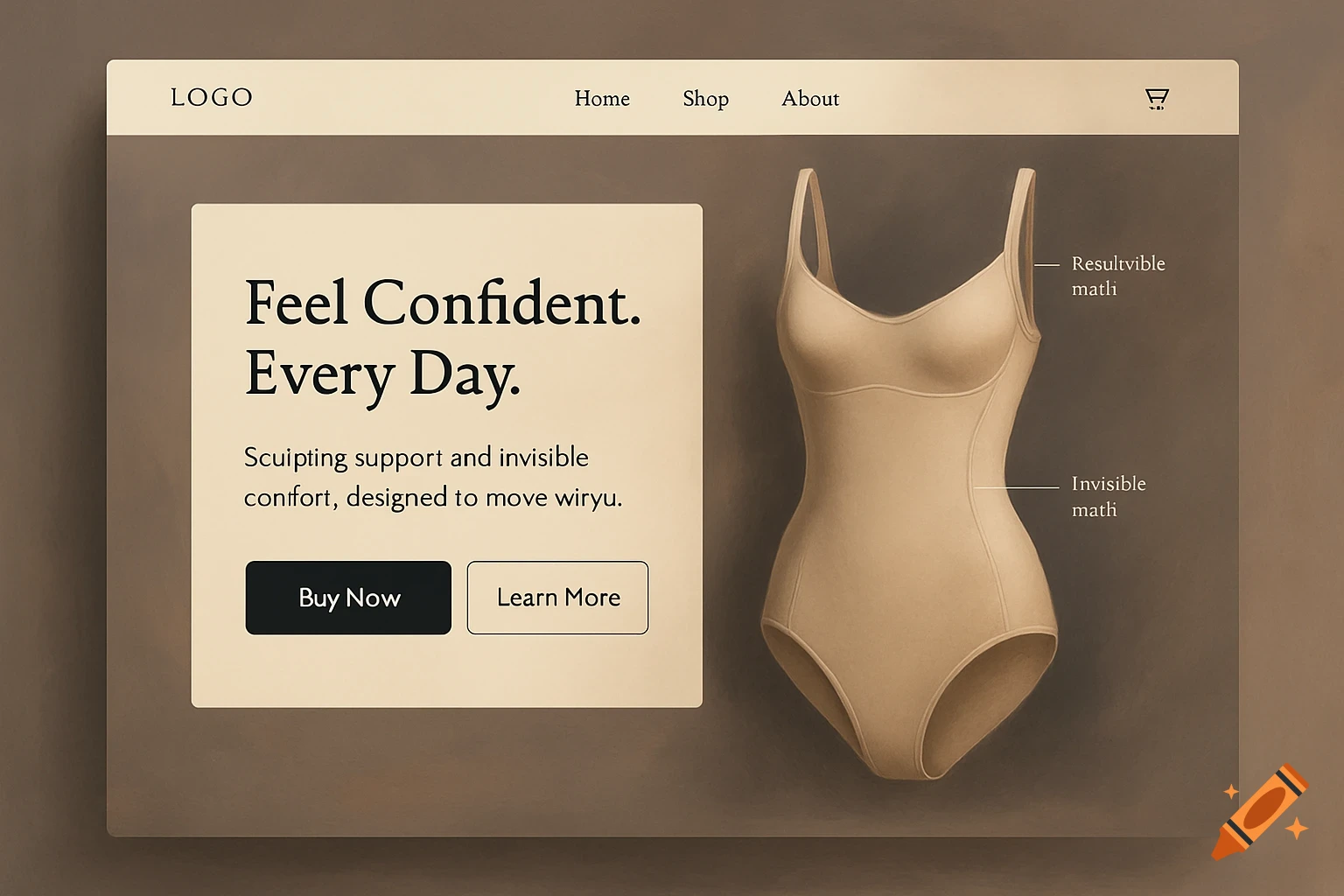 Modern ecommerce website mockup for women's shapewear, showing a beige ...