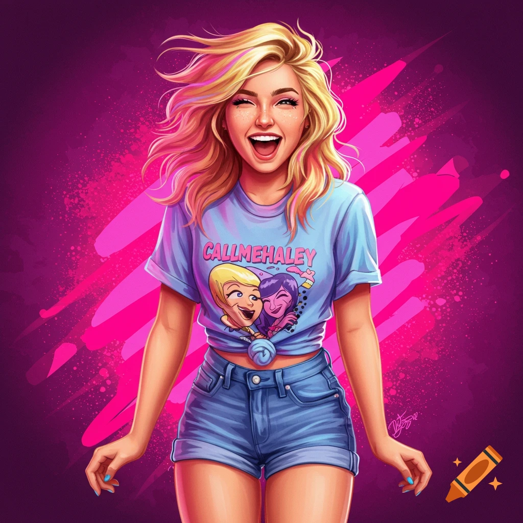 Vibrant illustration of a young woman with blonde hair laughing ...