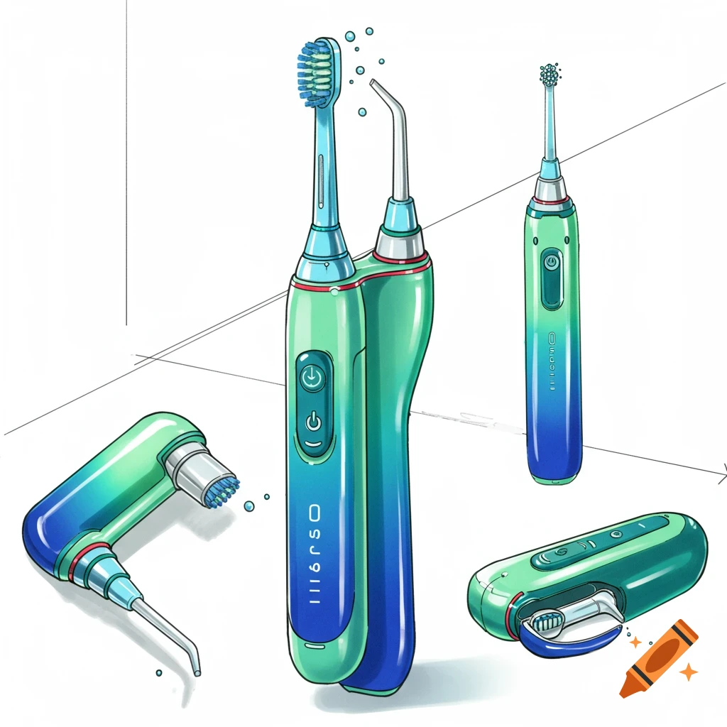Product sketch of electric toothbrushes and water flossers on Craiyon