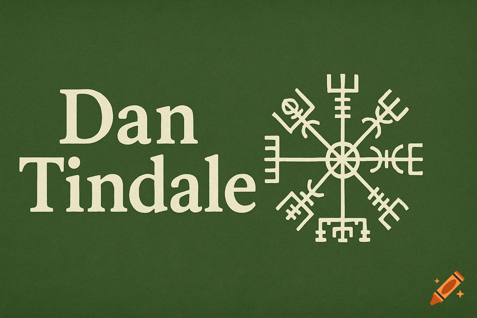 The name Dan Tindale and a Vegvisir symbol on a green background. on ...