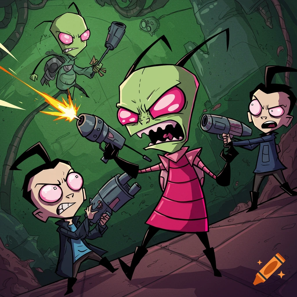 Invader Zim fan art of Zim and others in combat with futuristic weapons ...