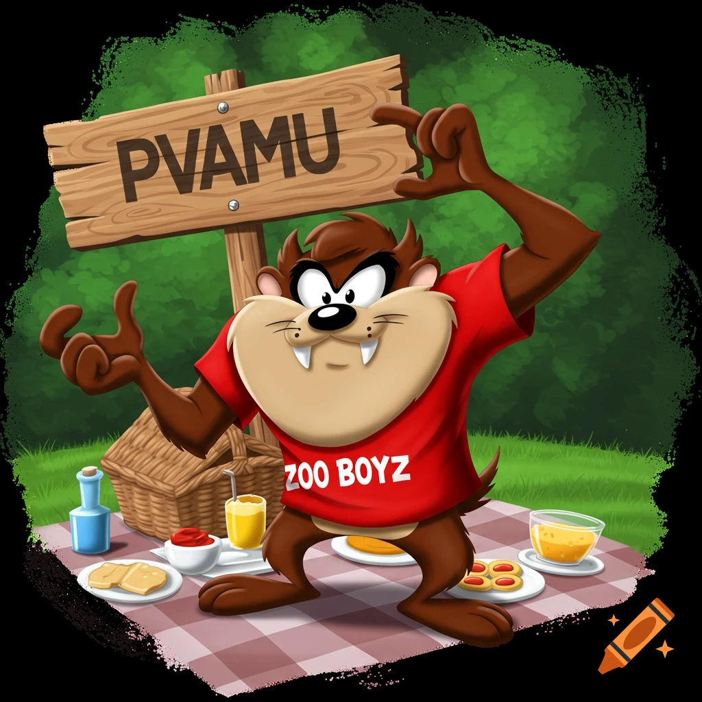 Illustration of Taz the Tasmanian Devil in a red shirt at a picnic with ...