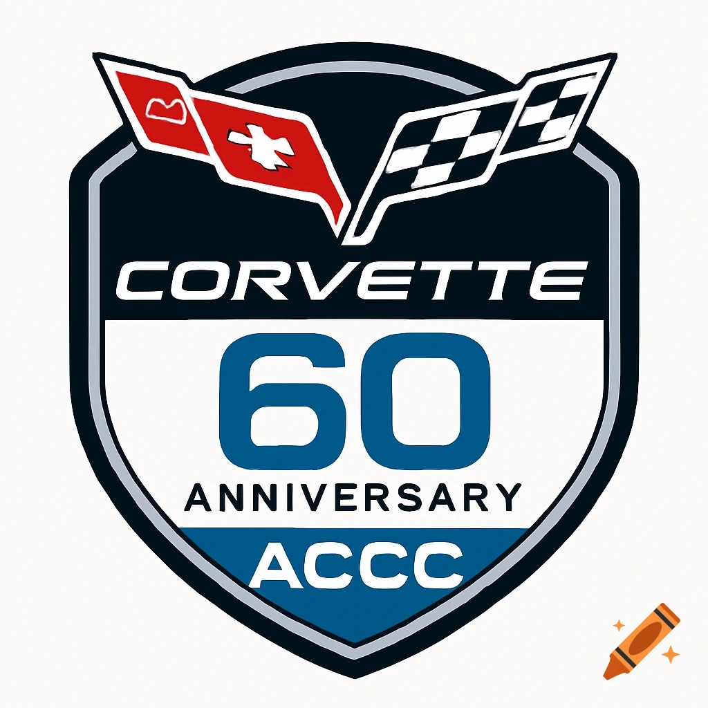 Corvette 60th Anniversary ACCC shield logo with flags. on Craiyon