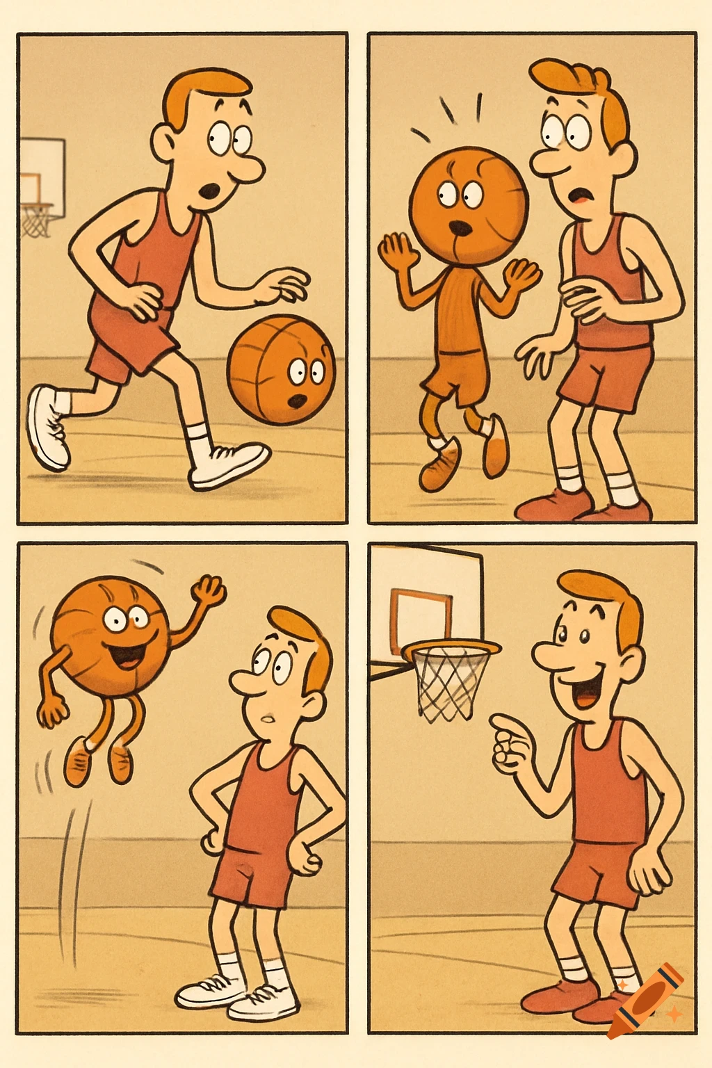 Cartoon comic showing a basketball player and a basketball coming to ...