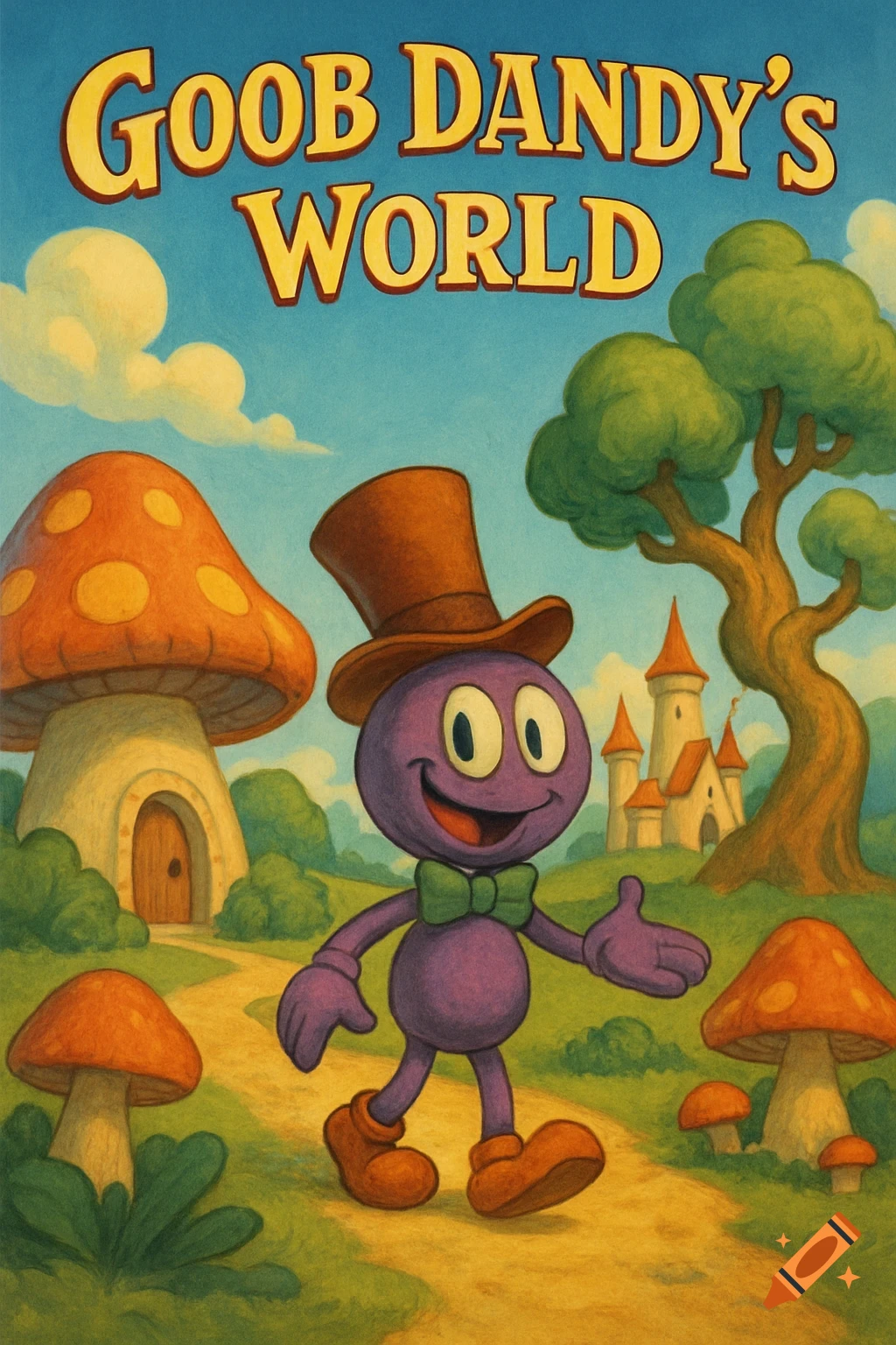 Cartoon character Goob Dandy in a fantasy world with mushrooms and a ...