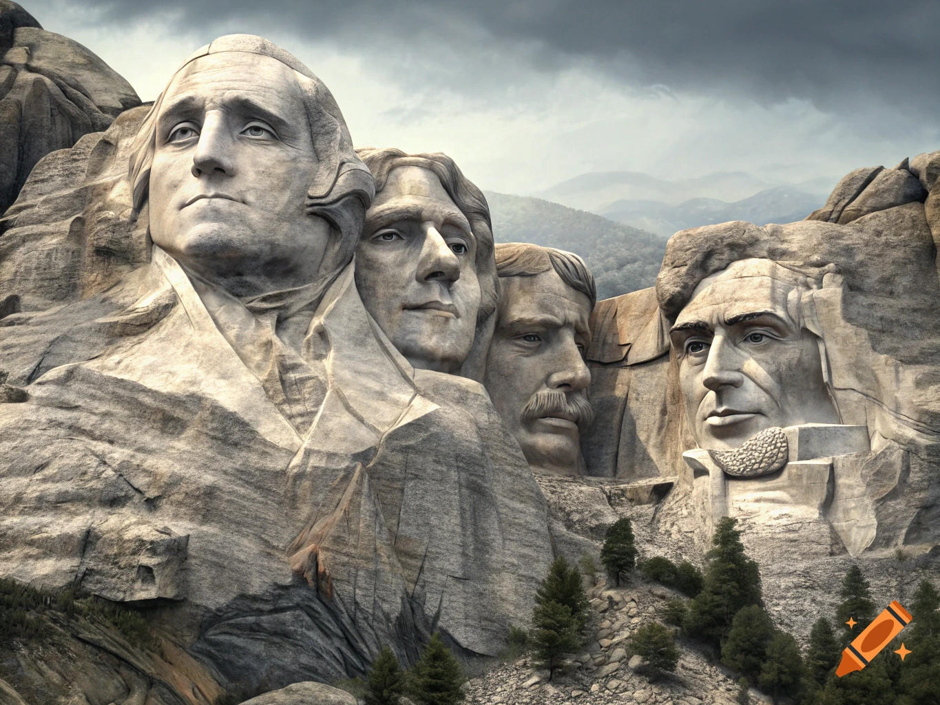 Faces of Trump, Franklin D. Roosevelt, Theodore Roosevelt, and Thomas ...