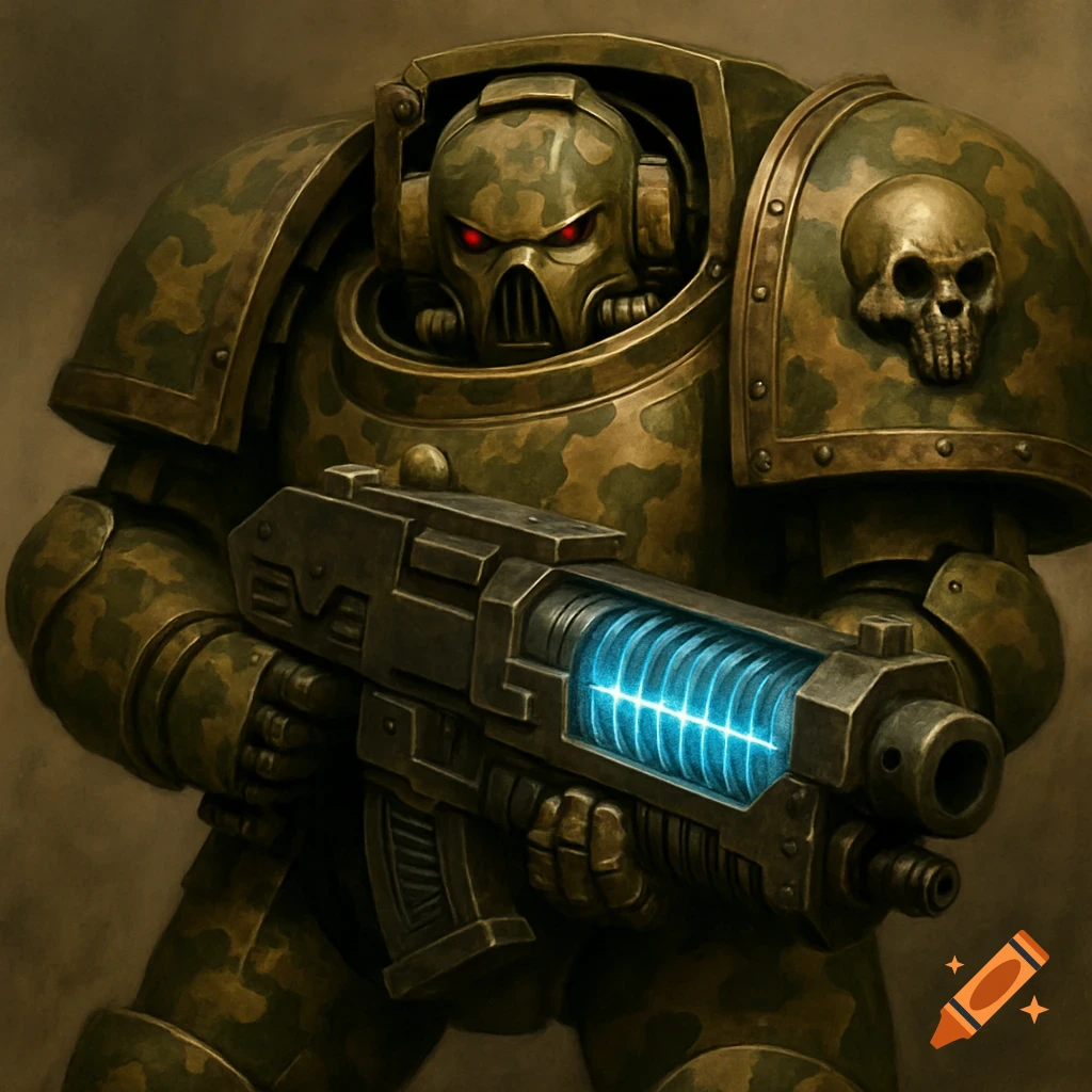Illustration of a Warhammer Space Marine Terminator in camouflage armor ...