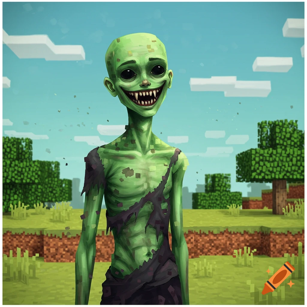 A creepy green humanoid with sharp teeth and torn clothes stands in a ...