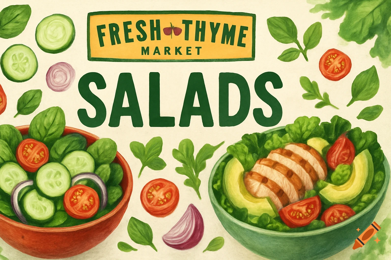 Illustration of two bowls of salad with loose vegetables and text ...