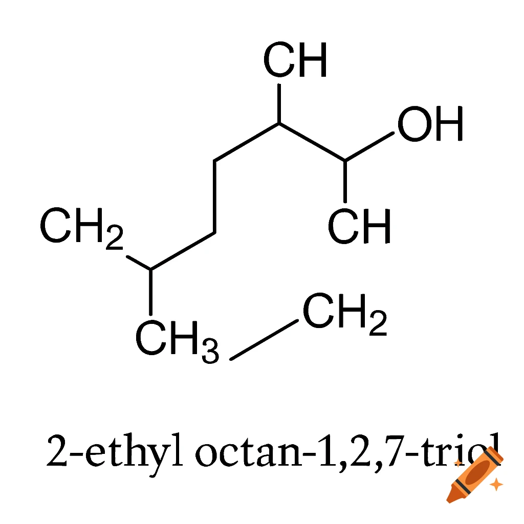 Chemical structure diagram of 2-ethyl octan-1,2,7-triol on Craiyon
