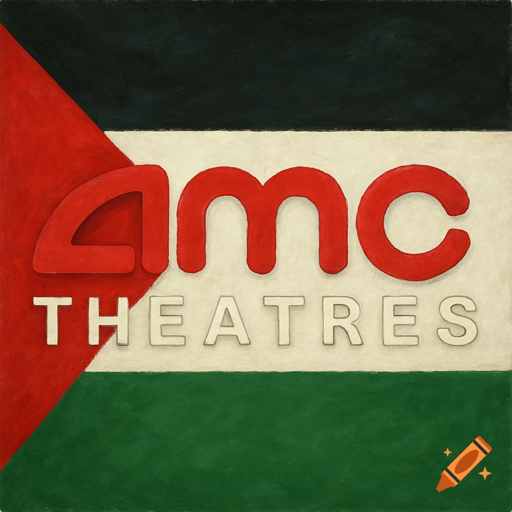 AMC Theaters logo overlaid on the Palestinian flag. on Craiyon