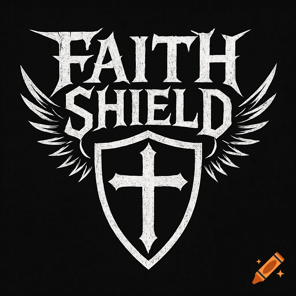 Faith Shield heavy metal band logo with stylized text, wings, and a ...