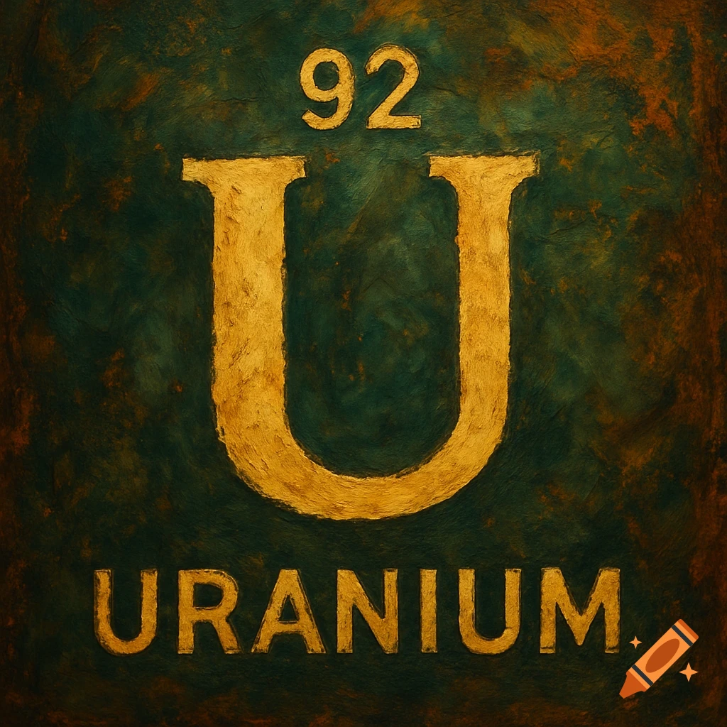 Atomic symbol for Uranium, 92 and U, in a painterly style. on Craiyon