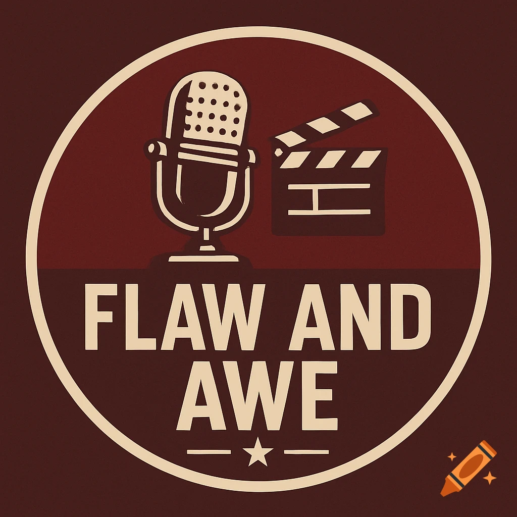 Vintage logo with microphone, clapperboard, and text 'FLAW AND AWE' on ...