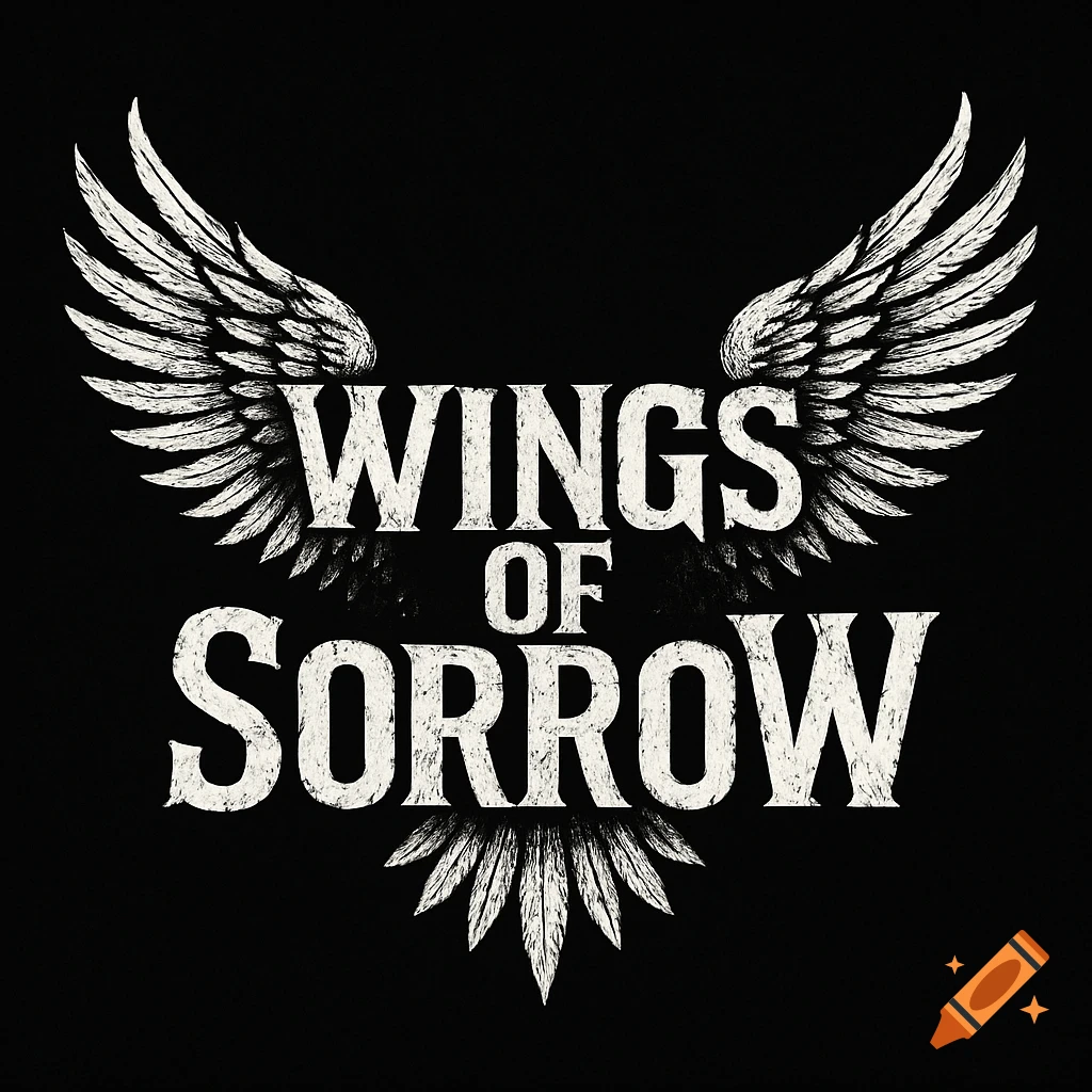 Band logo for Wings of Sorrow with wings and feathers. on Craiyon