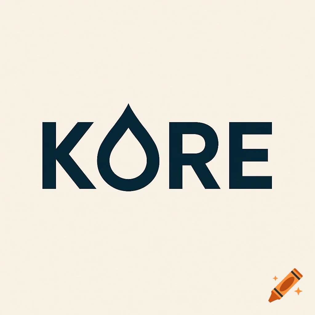 Logo for KORE with a droplet replacing the O. on Craiyon