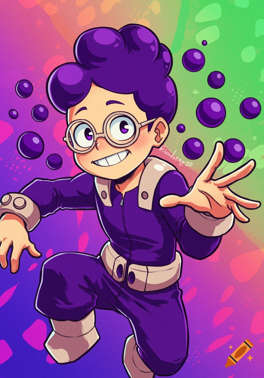 Anime illustration of Minoru Mineta in his hero costume with purple ...