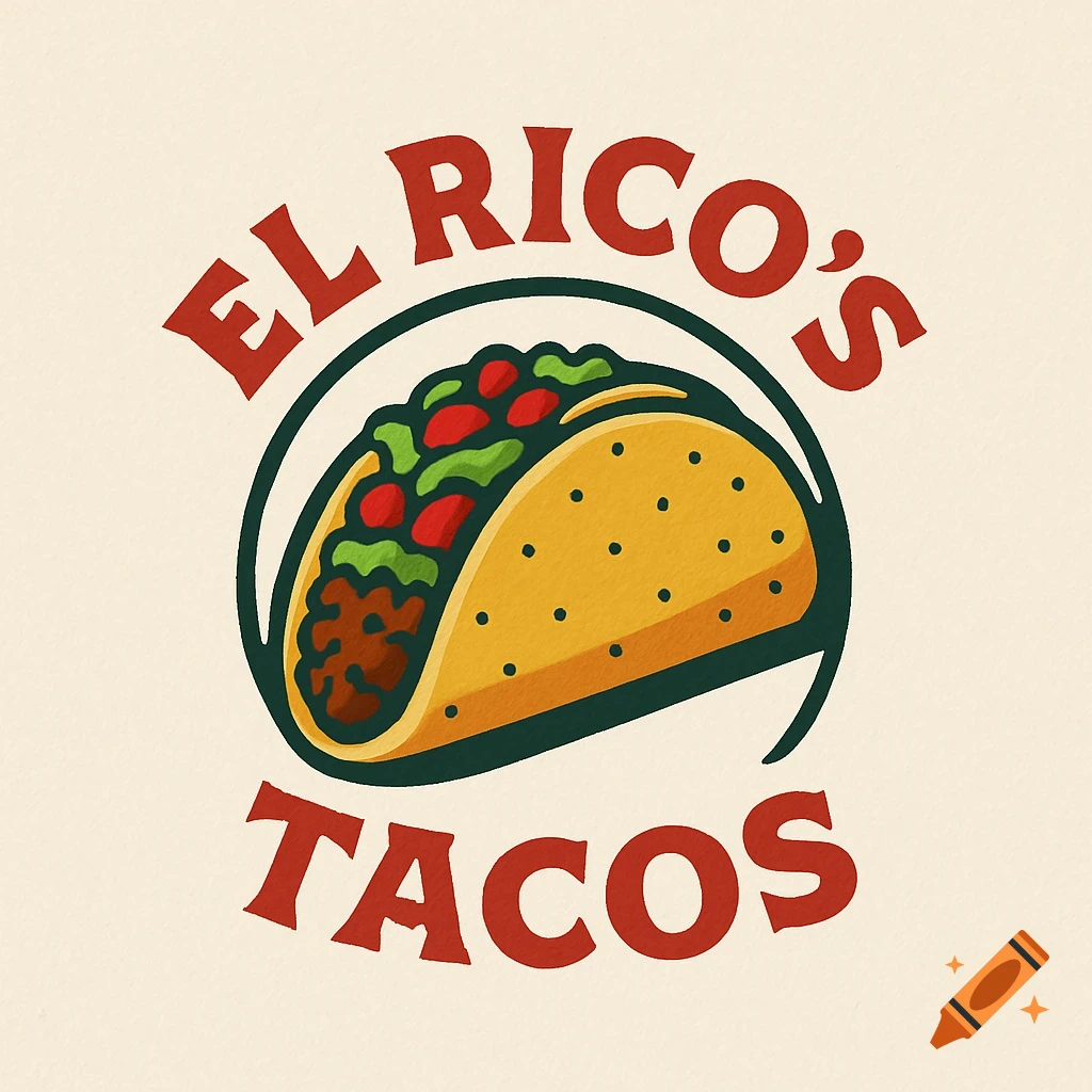 Logo for El Rico's Tacos featuring a stylized taco. on Craiyon