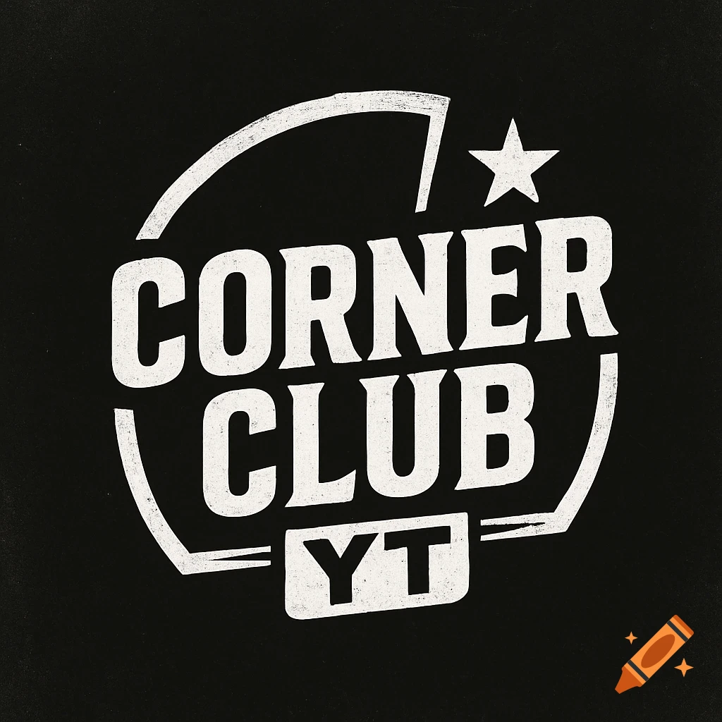 Black and white logo for Corner Club YT with a star and curved line ...