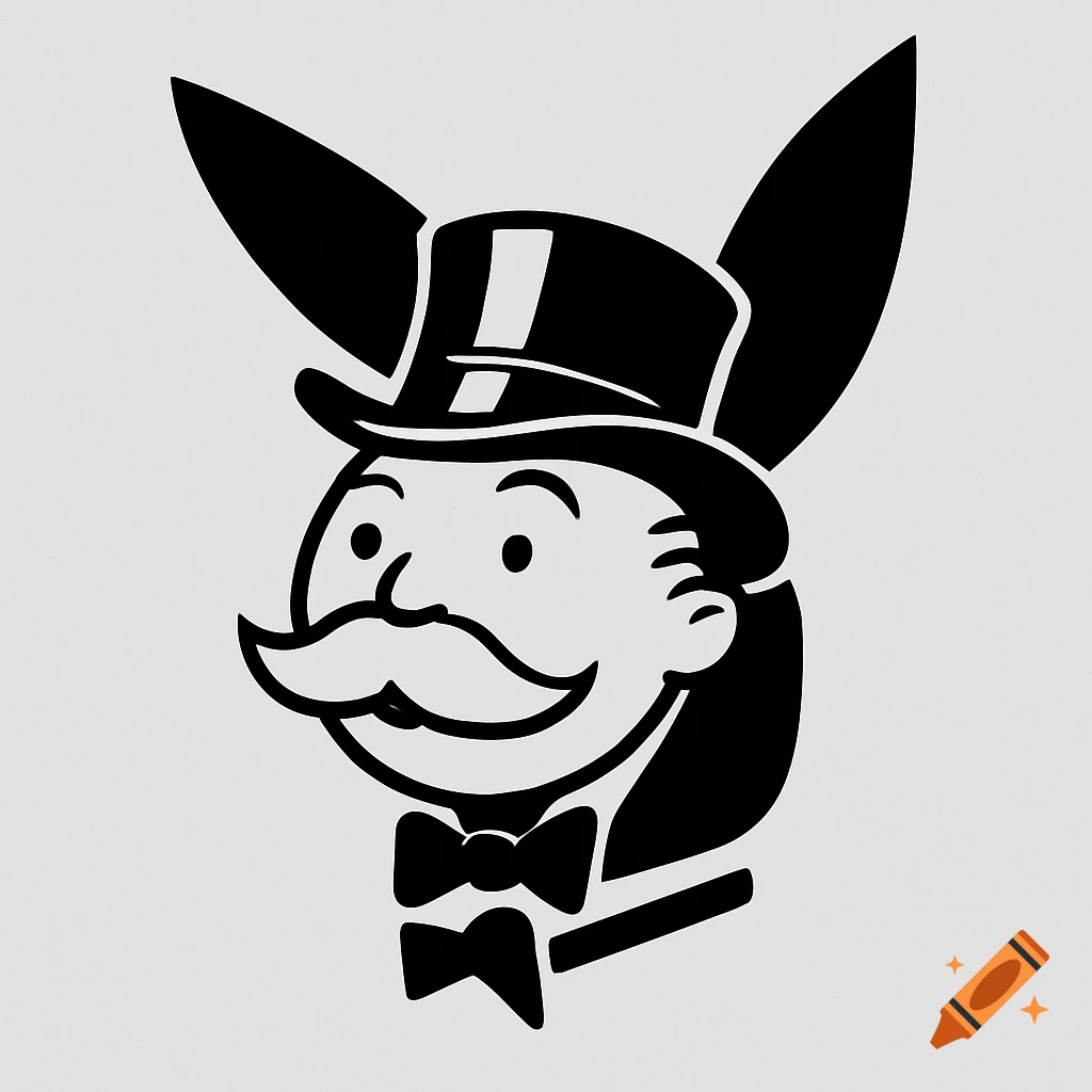 Black and white logo illustration of a character resembling Monopoly ...