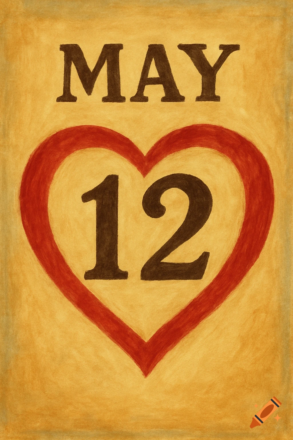 The word MAY above the number 12 inside a red heart shape, in a colored ...
