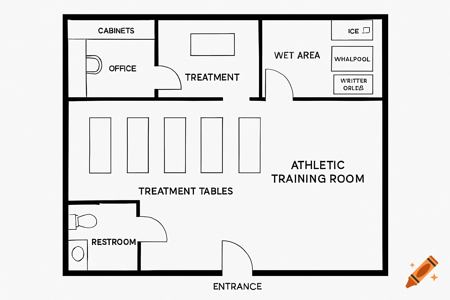 Black and white floor plan of an athletic training room. on Craiyon