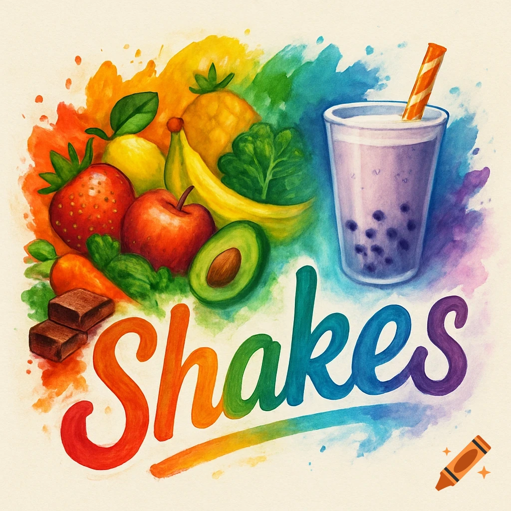 Watercolor illustration of fruits, vegetables, chocolate, and bubble ...