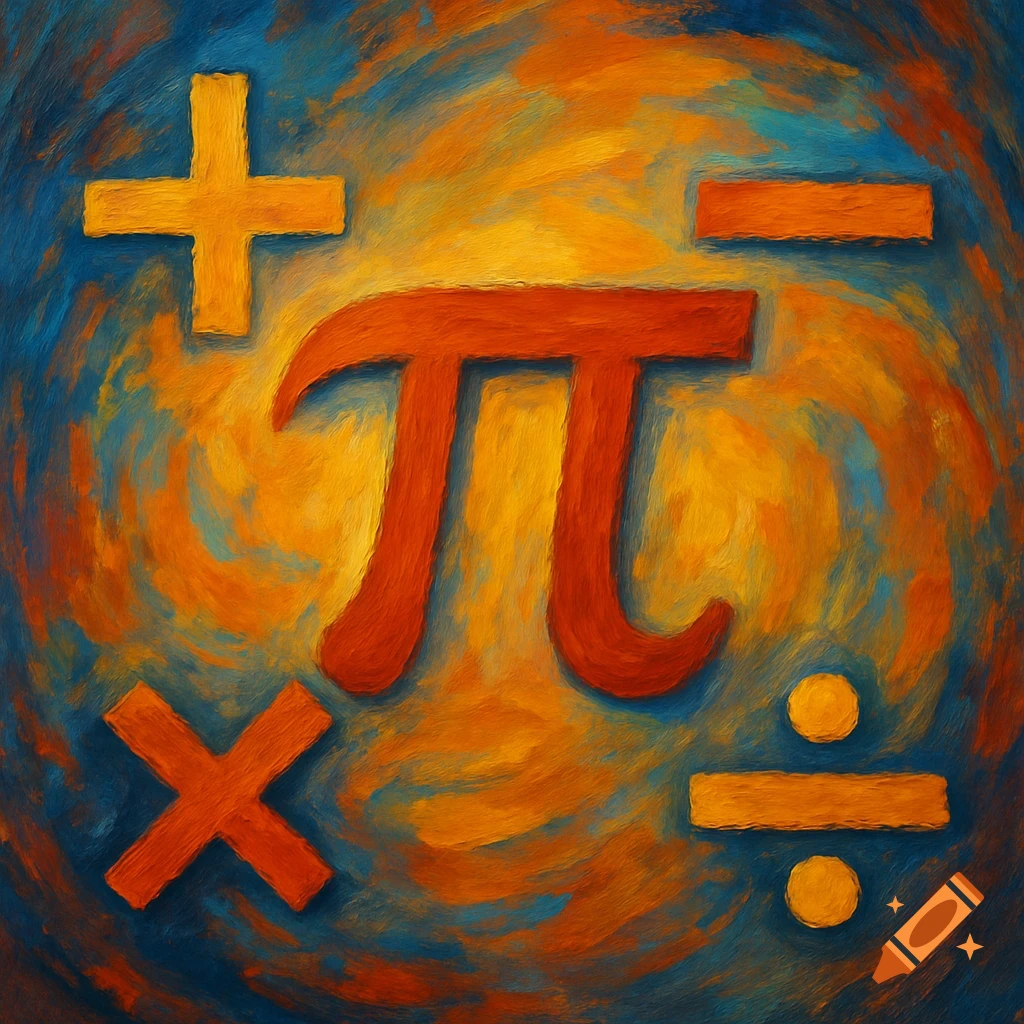 An abstract painting showing the symbol for Pi (π) surrounded by ...
