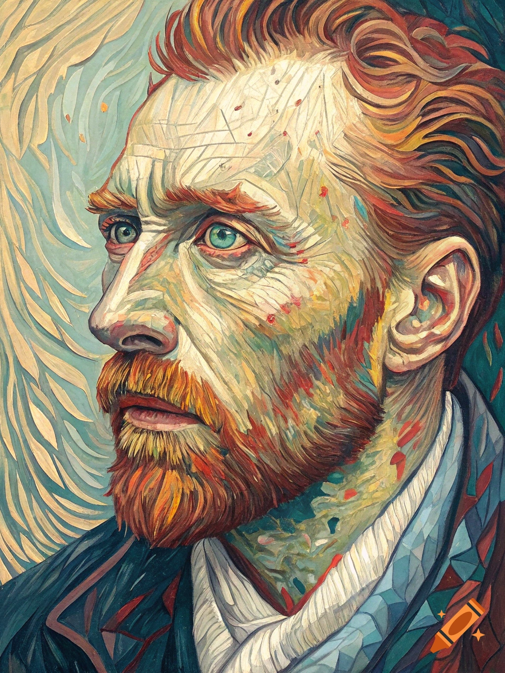 Portrait of a man with red hair and beard in a Van Gogh style painting ...