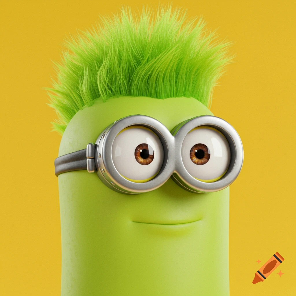 A green cartoon character resembling a Minion with a bright green ...