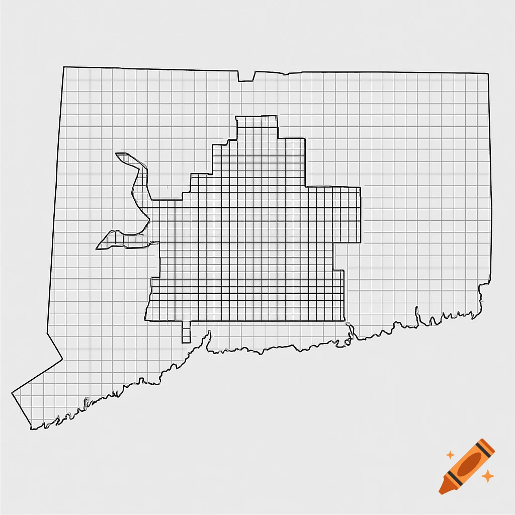Black and white grid map with outlines of Connecticut and Memphis ...