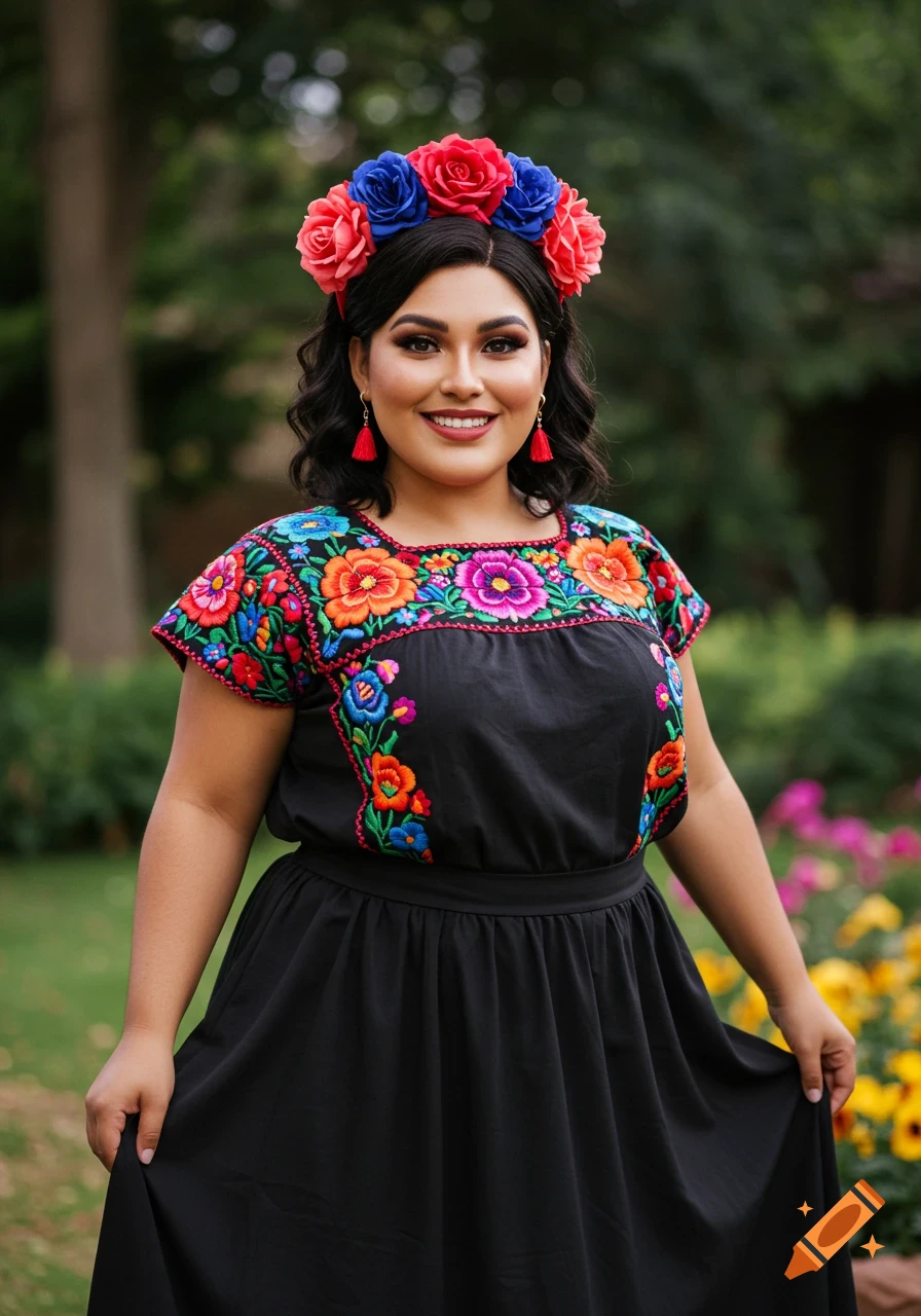 Photorealistic portrait of a woman in traditional Mexican dress with ...