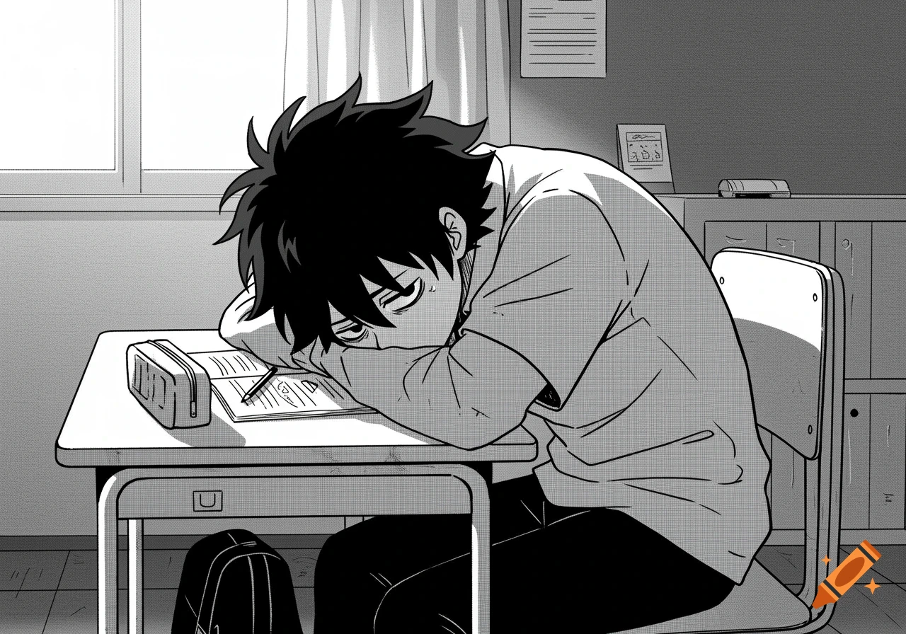 Cartoon Boy Sleeping In Class