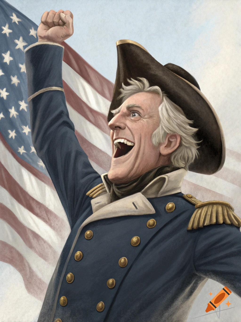 Illustration of Andrew Jackson in military uniform cheering with an ...