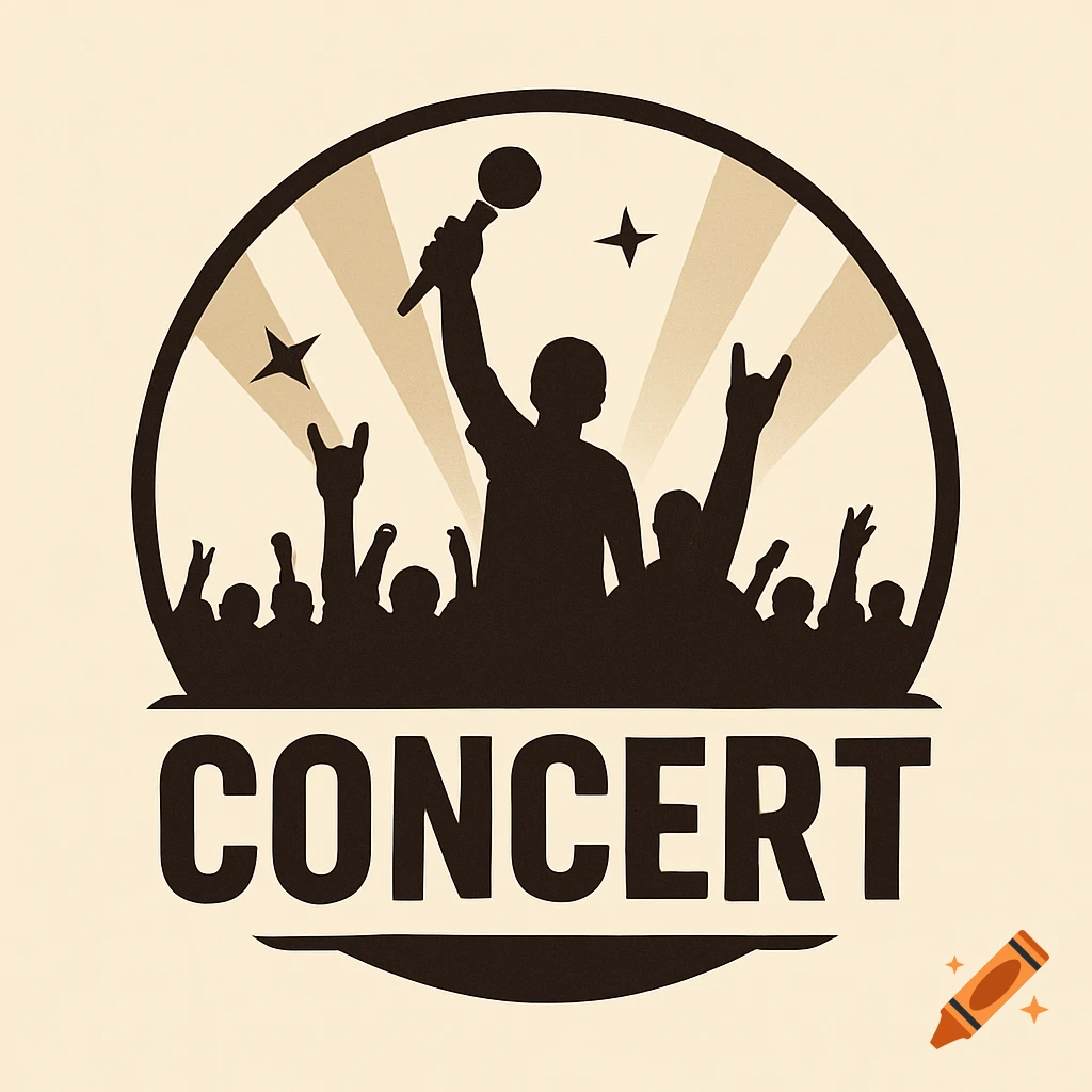 Silhouette logo for a concert featuring a crowd and performer with a ...