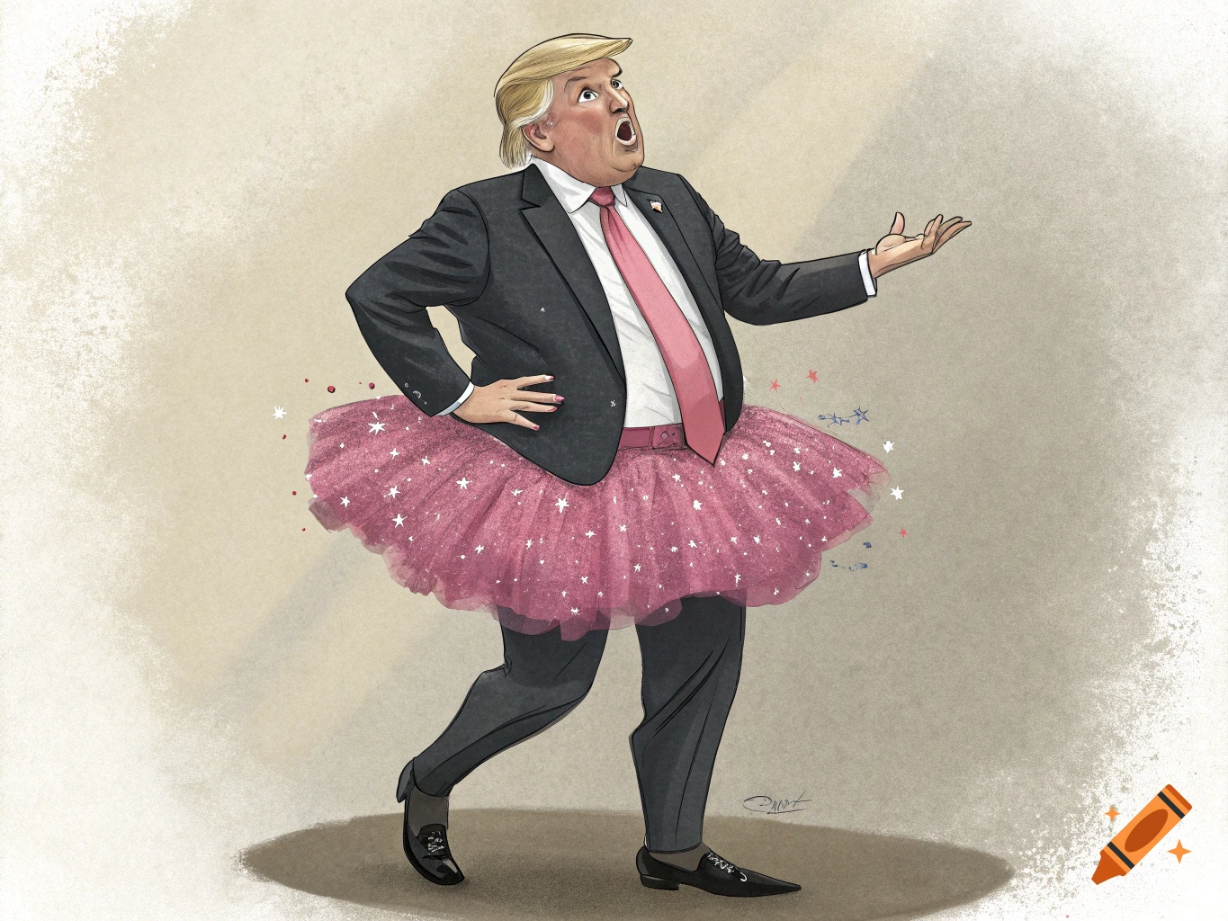 Illustration of Donald Trump wearing a pink tutu and a suit jacket. on ...