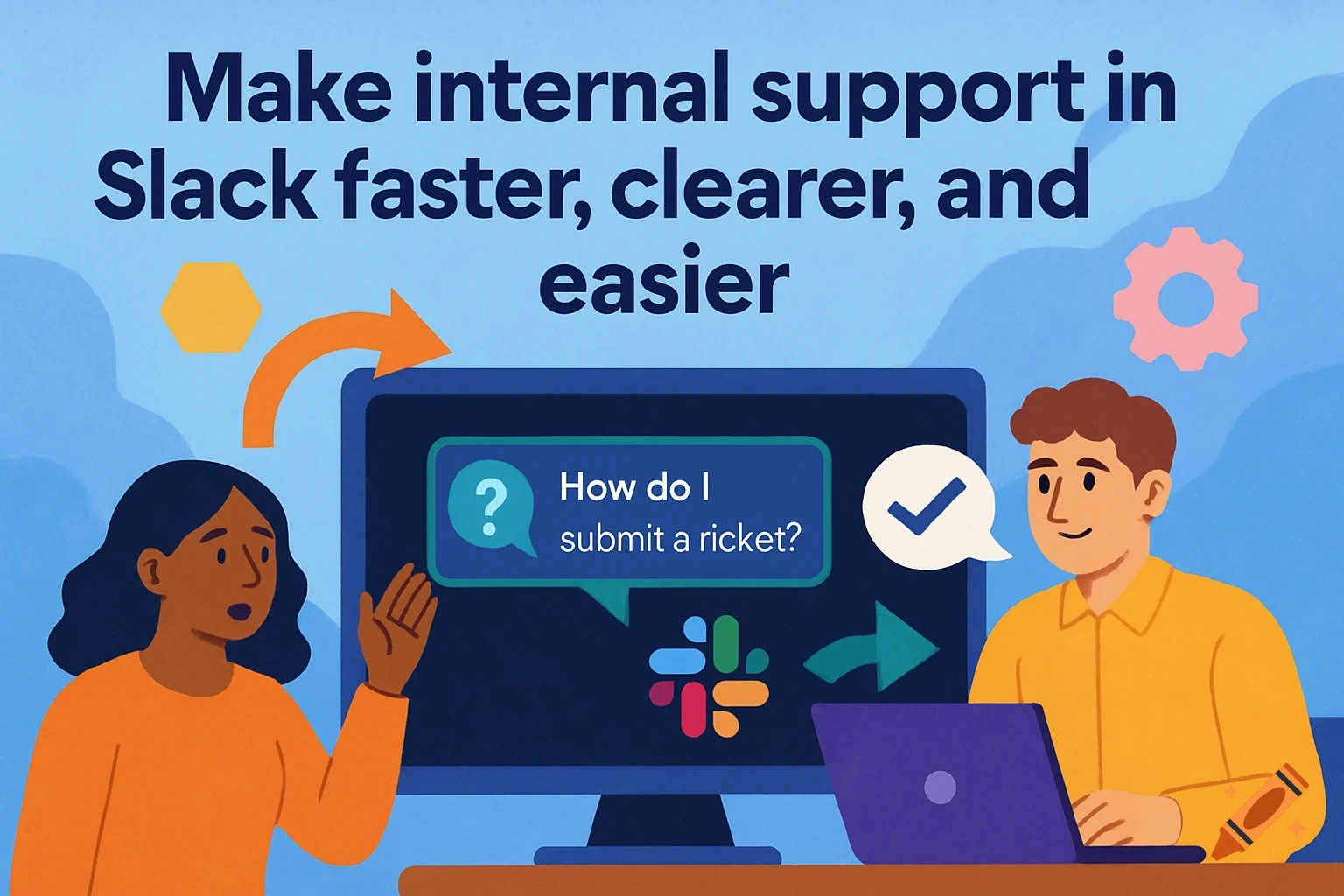 Illustration of two people interacting with a computer screen showing ...