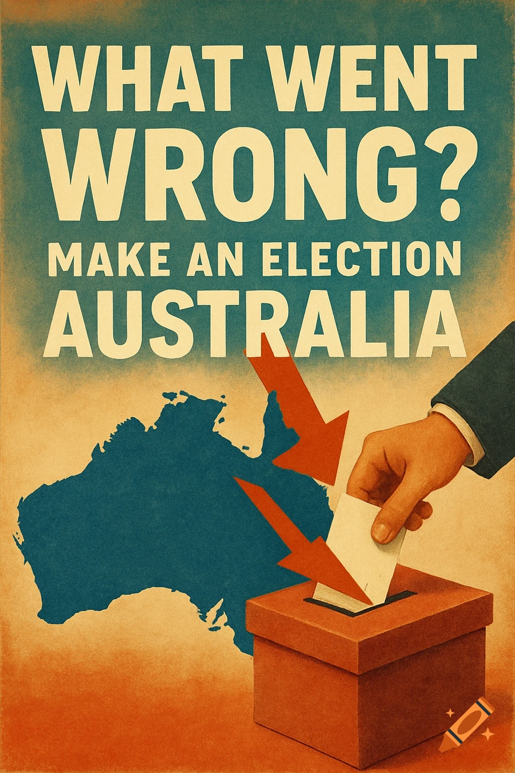 Vintage-style poster about an election in Australia with a hand voting ...