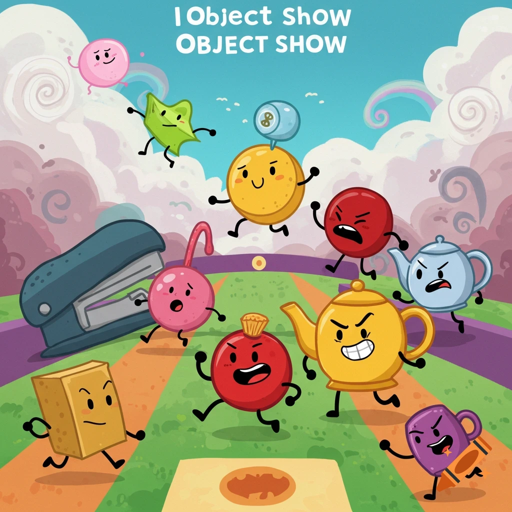 Cartoon objects with faces and limbs running on a track on Craiyon