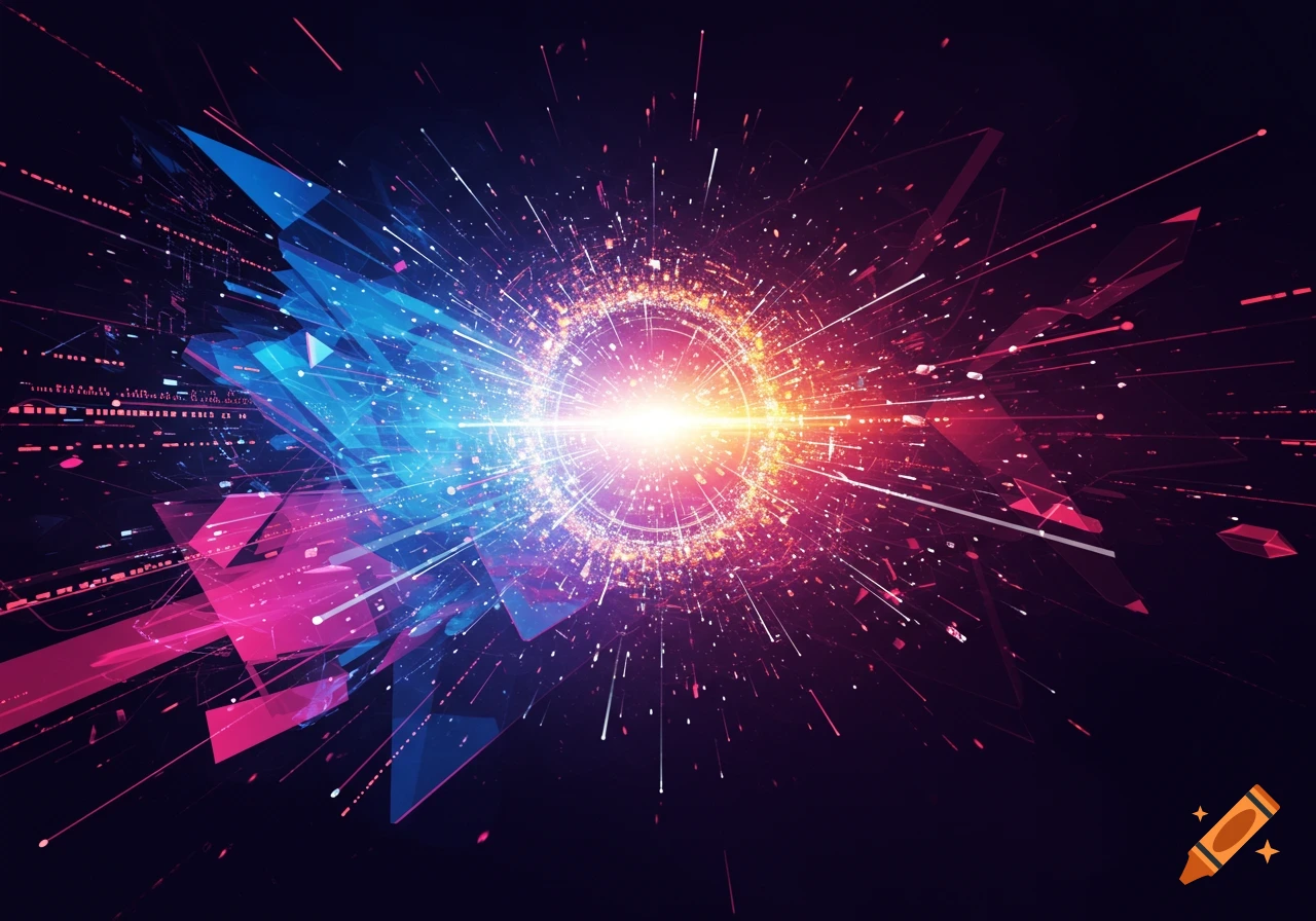 A vibrant abstract digital art piece showing an explosion of light and ...