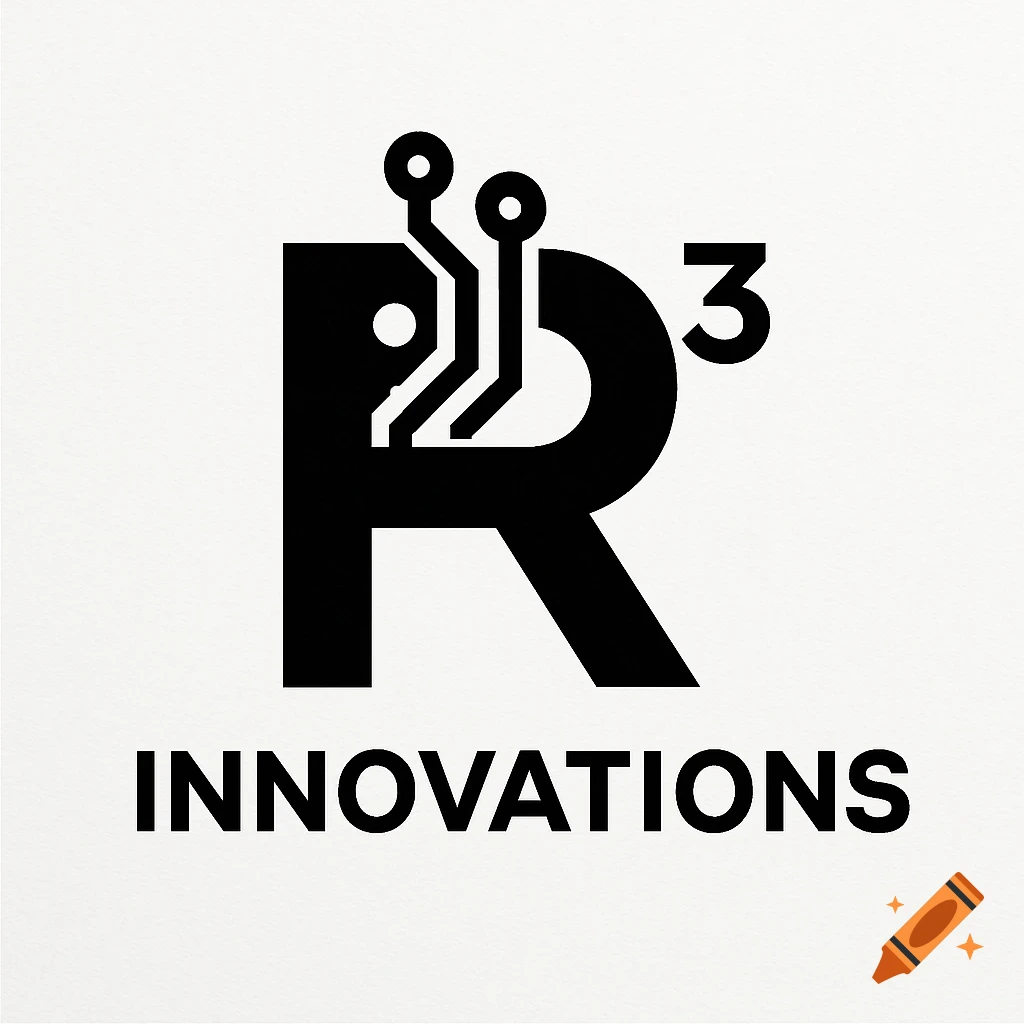 Black and white logo featuring a stylized 'R' with circuitry extending ...