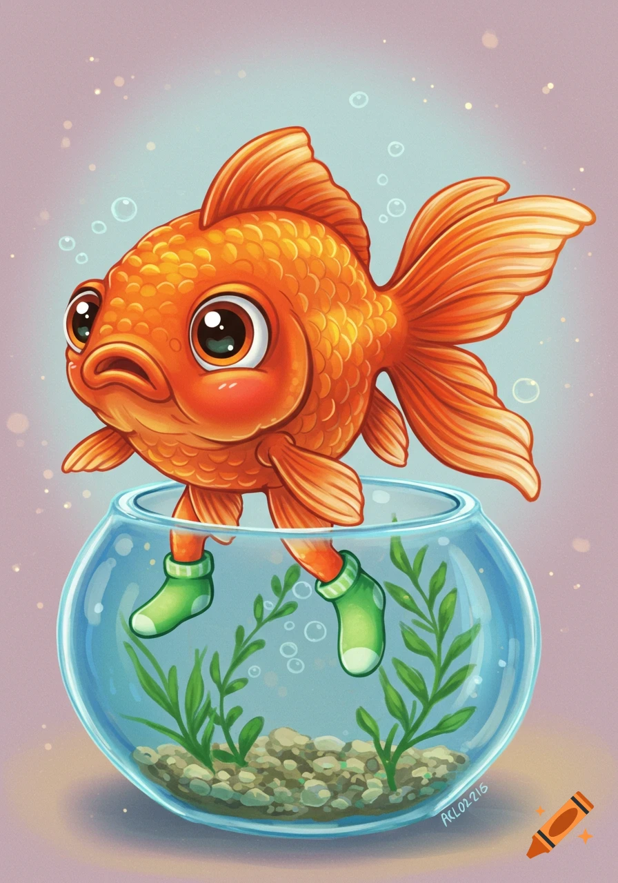 Cute Cartoon Goldfish In Bowl Cute Cartoon Goldfish Swimming In A