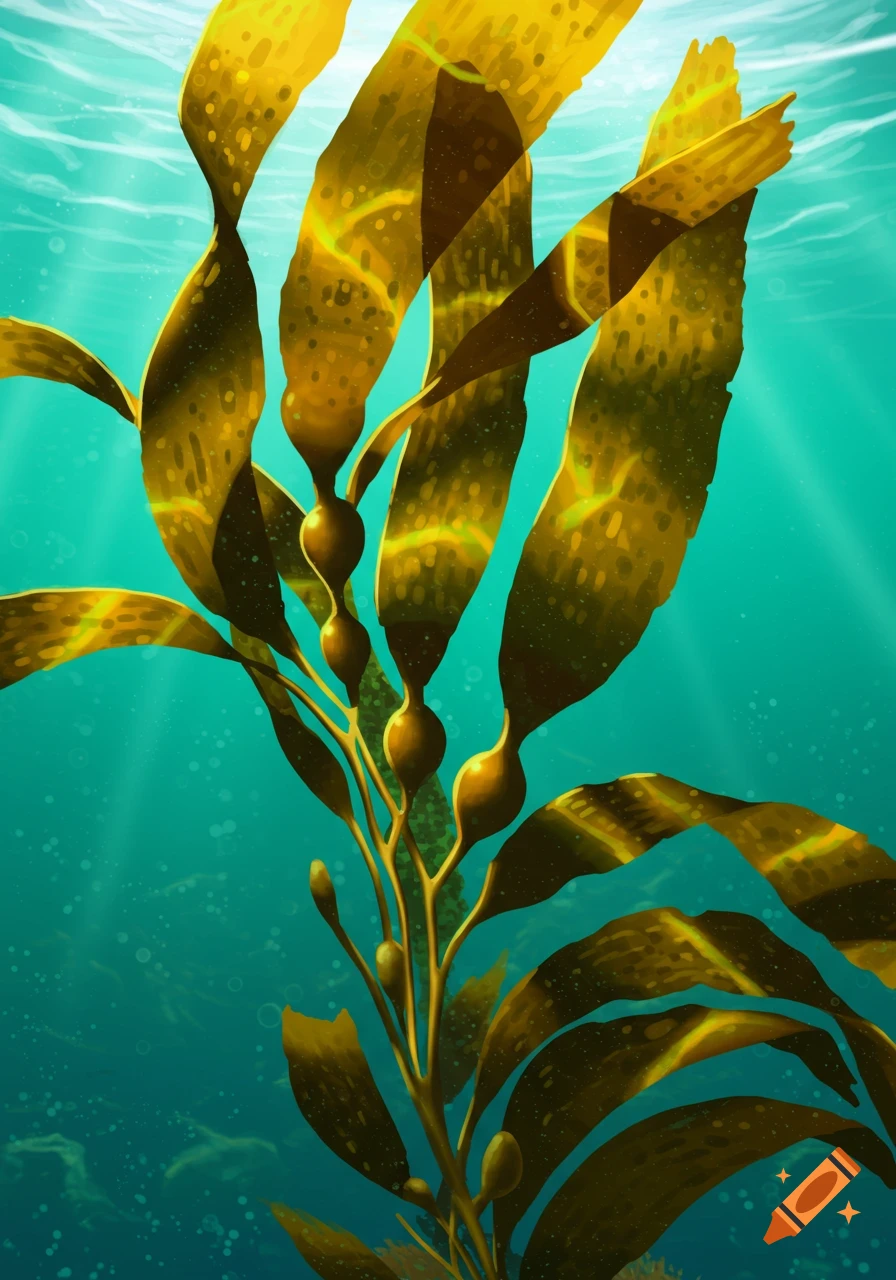 Giant seaweed underwater with sunlight filtering through on Craiyon