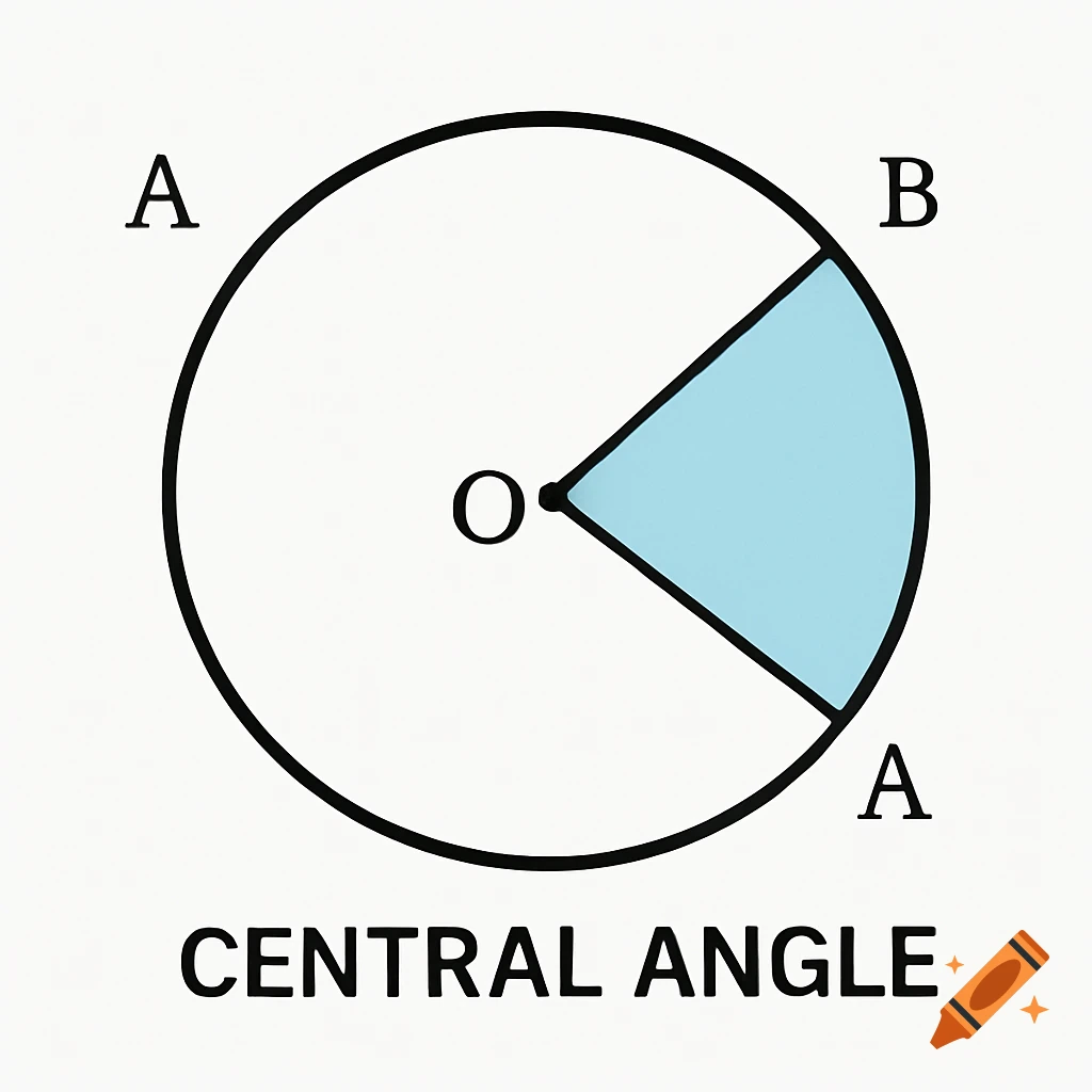 Diagram of a circle with a central angle labeled. on Craiyon
