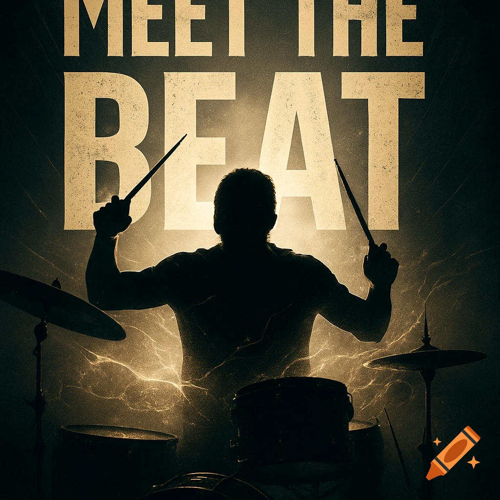 Dramatic backlit silhouette of a drummer performing with sticks raised ...