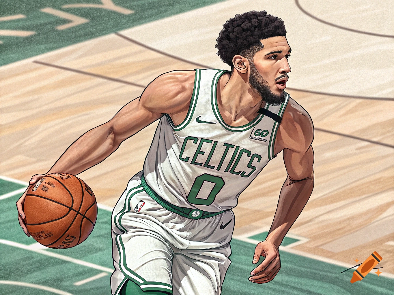 Illustration of Jason Tatum dribbling a basketball in a Celtics jersey ...