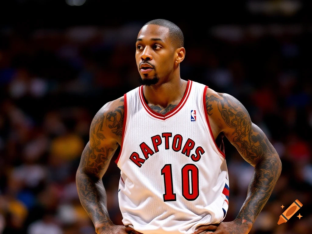 Basketball player in a white Toronto Raptors jersey with number 10 on ...