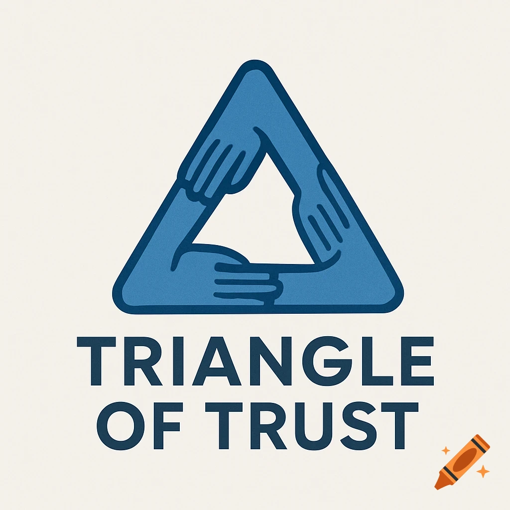 Logo featuring three blue hands forming a triangle, with text 'TRIANGLE ...